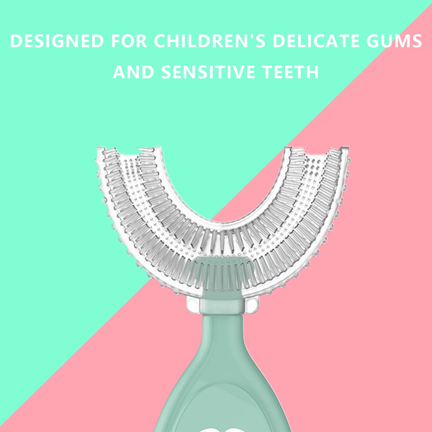 Wosninba 2PCS Kids U Shaped Toothbrush 360° Manual Toothbrush with Silicone Brush Head Full Mouth Toothbrush for Toddlers and Children (Style A)
