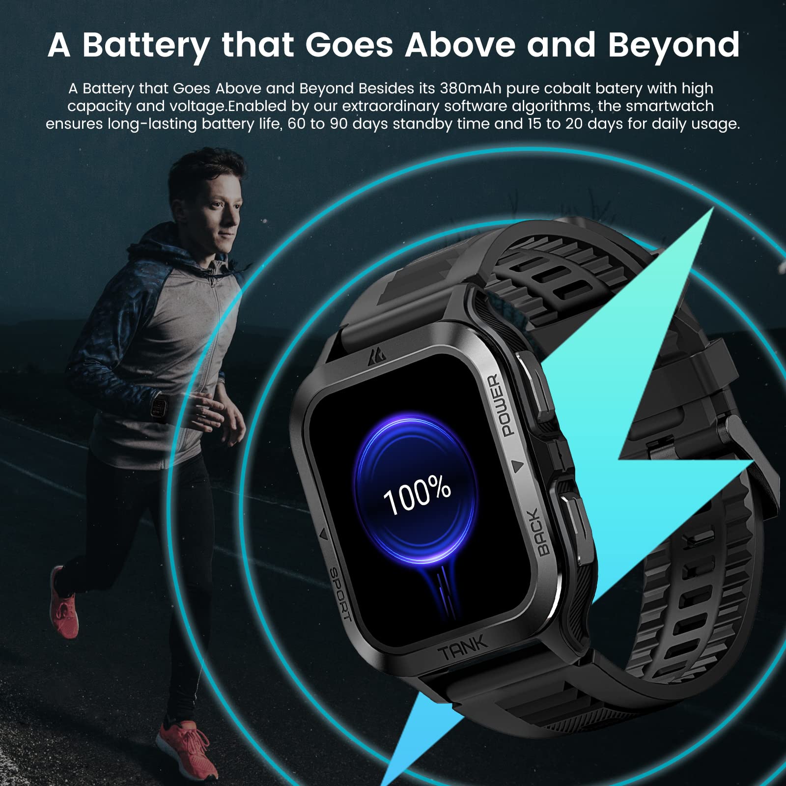 KOSPET Smart Watch for Men - Rugged Military Smart Watch for iPhone and iOS, 50 Days Long Battery Life, Bluetooth Answer/Make Call, 1.85'' Large HD Display, 70+ Sports Modes
