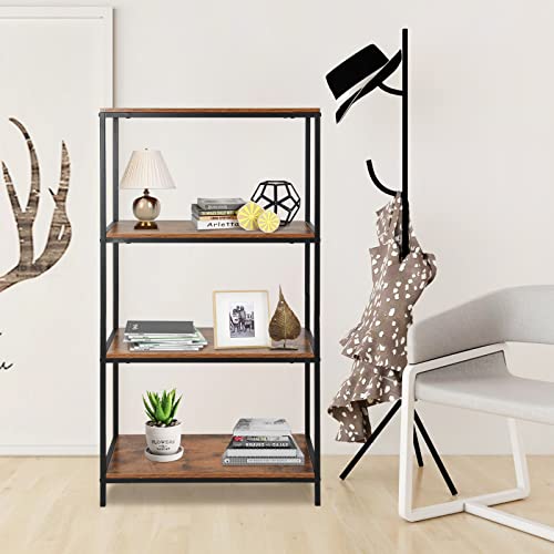 NO MORE TAG 4-Tier Bookshelf, Tall Bookcase with Shelf, Open Display Storage Bookshelf, Industrial Display Standing Shelf Units, Standing Shelf for Entryway/Living Room/Kitchen/Coffee Bar (Brown)