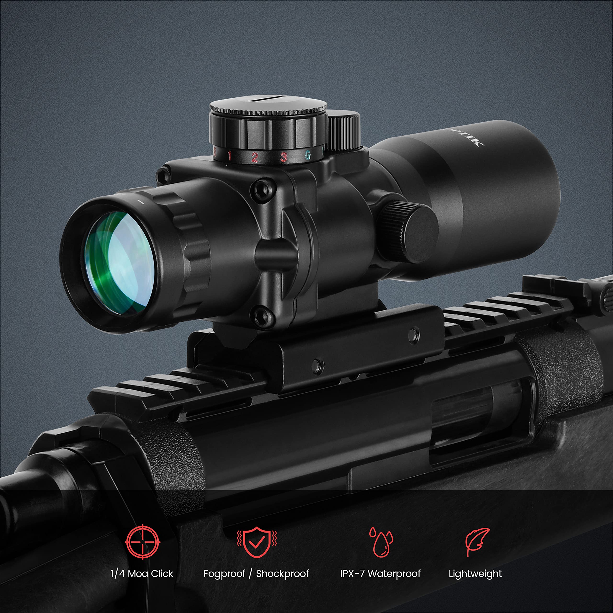 Hantoptik 4X32 Prism Scope Red & Green &Blue Illuminated Etched Reticle 4X Magnification Prism Sight Scope 20mm with Picatinny Rail Mount