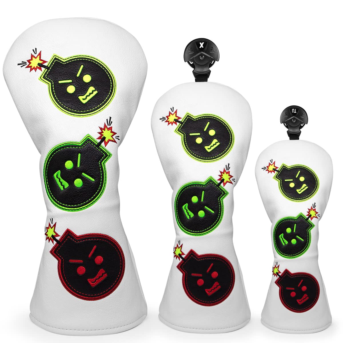 Golf Headcovers Golf Driver Head Cover Embroidery Bombs Premium Leather ((DR+FW+UT) 3pcs/Set)