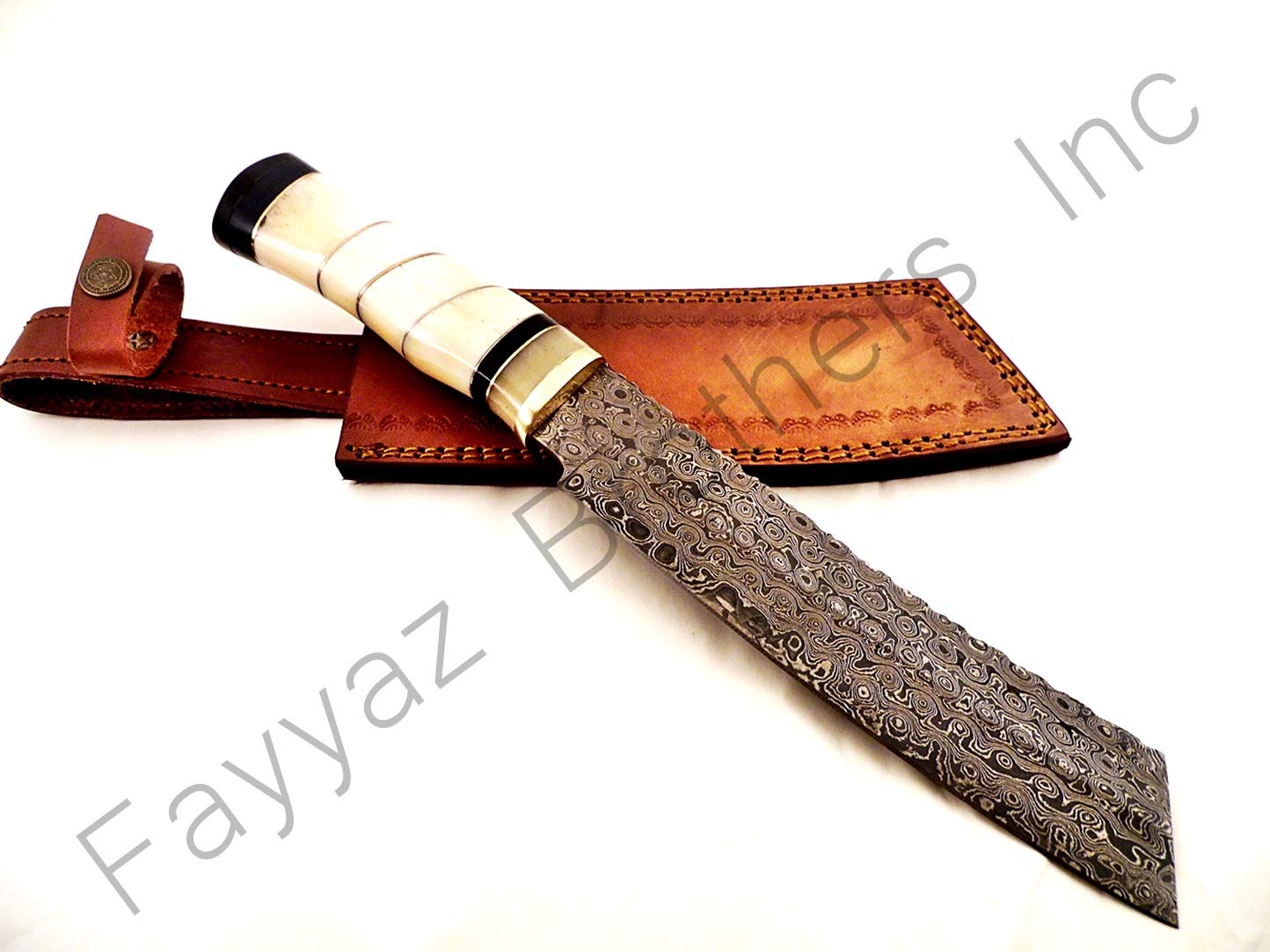 FAYYAZ BROTHERS Custom Hand Made Damascus Steel Hunting Knives/Tanto Knife FBK-15664 (Natural Bone)