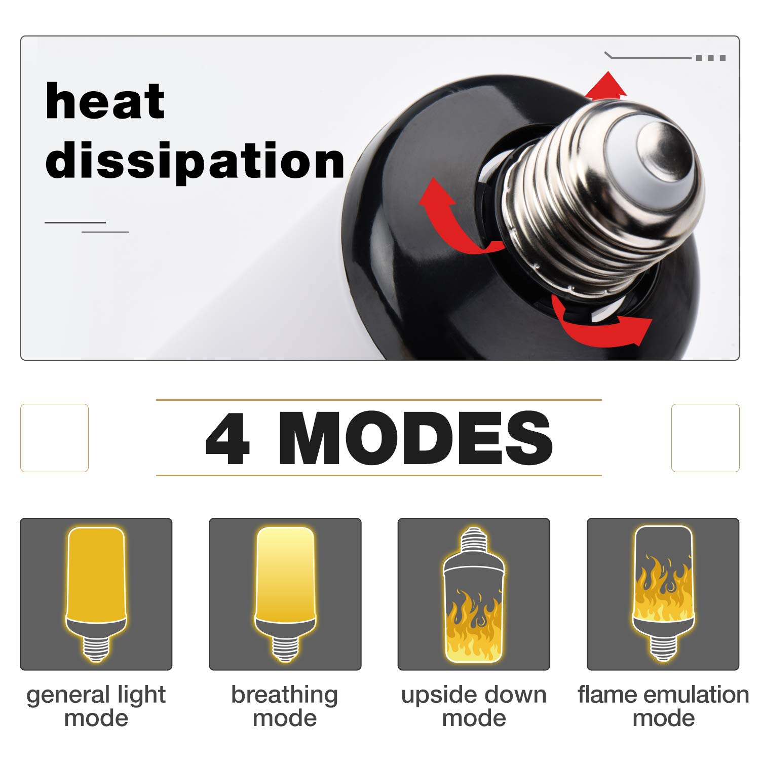 Dyforce Christmas Light Bulbs, 6W 4 Modes E26/E27 Base Flickering Fire Light Bulbs with Gravity Sensor, Flame Light Bulbs for Indoor Outdoor Decorations - 4 Pack