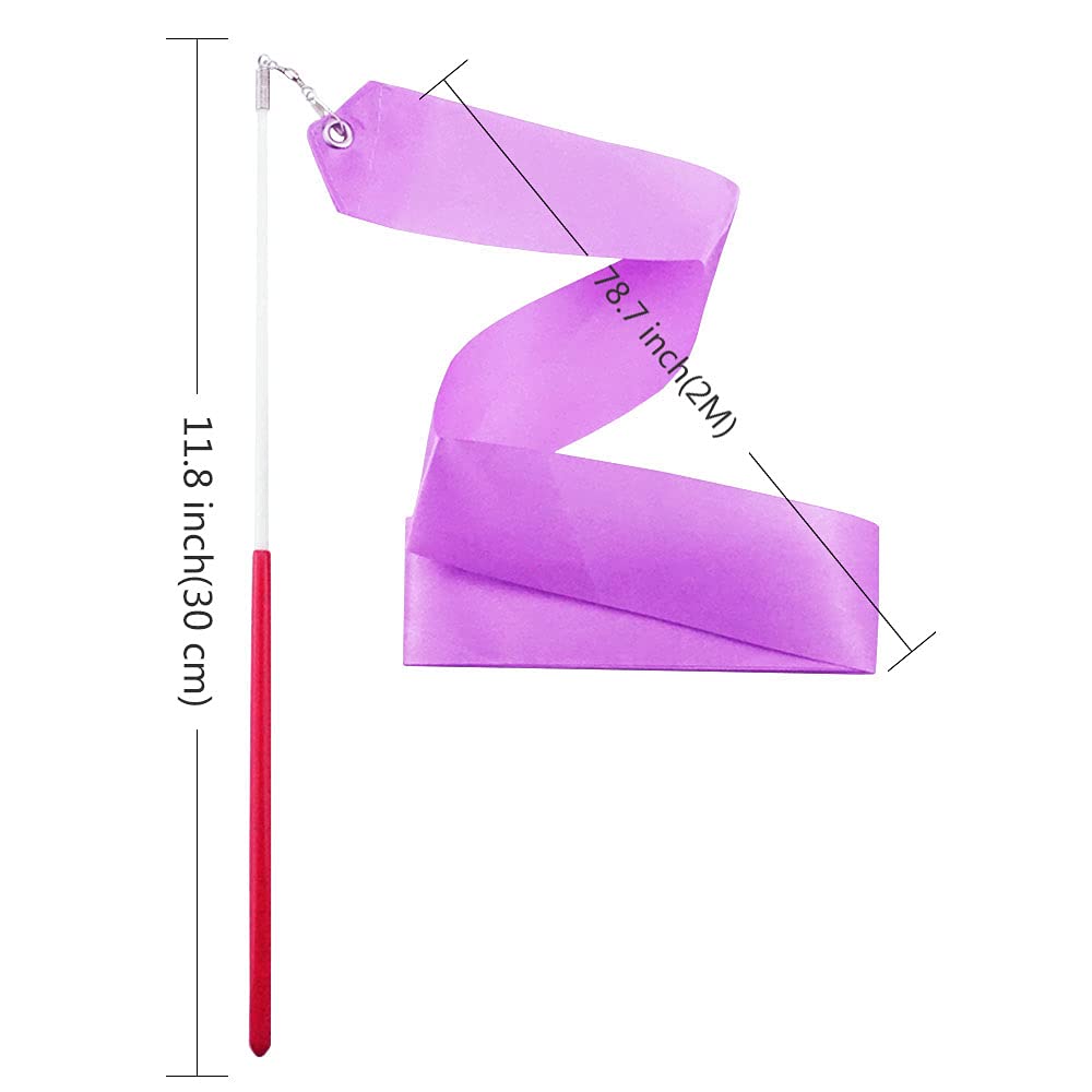 FAZHBARY 2 Pack Rhythmic Gymnastics Wands Praise Dancing Streamers for Kids Baton Twirling Talent Shows Artistic Dancing (Lilac Colour)