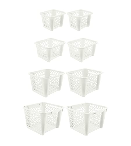 Organize Your Home Stackable White Storage Containers with Open Tops, 8 Pack of Assorted Sizes, Great Organizing Bins for Pantry, Closet, Bedroom, and all Storage