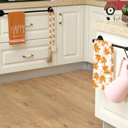 GEEORY Fall Kitchen Dish Towels Set of 2 for Fall Decor,Happy Harvest Printed Maple Leaves 18x26 Inch Drying Dishcloth,Farmhouse Home Decoration GD119