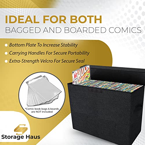 Storage Haus Comic Book Storage Box, Water-Resistant Comic Short Box with lids - Holds 150-175 Comics Heavy Duty Short Comic Bin With Non-Slip Bottom - Collapsible Stackable Comic Book Bin (5)