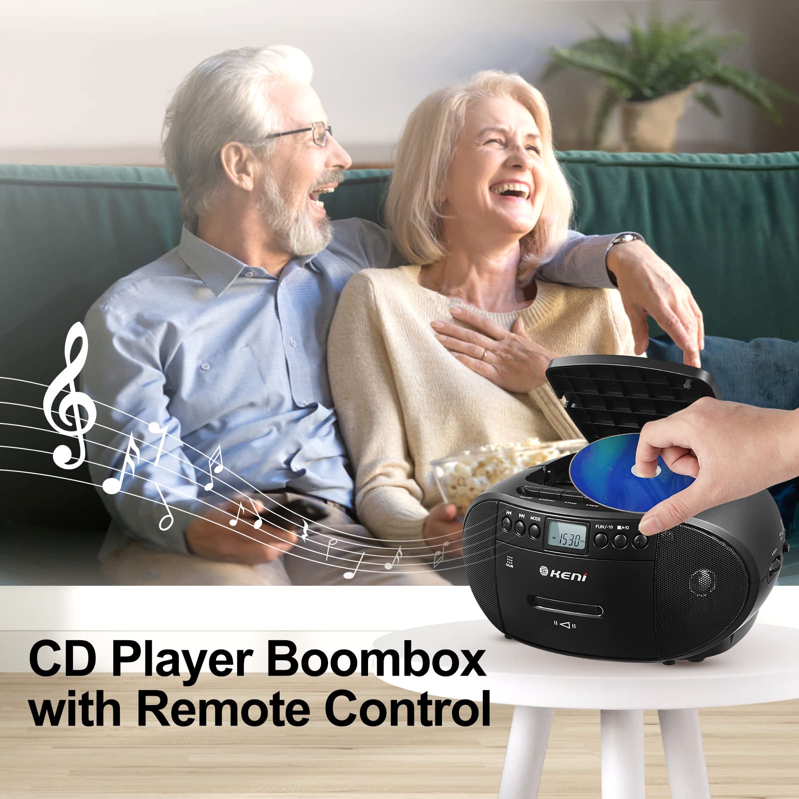 G Keni Portable CD and Cassette Player Boombox Combo, Casette Tape Recorder with Remote, AM FM Radio, USB Playback with Earphone Jack, 5.1V Bluetooth Speaker, Battery Operated or AC Powered for Home