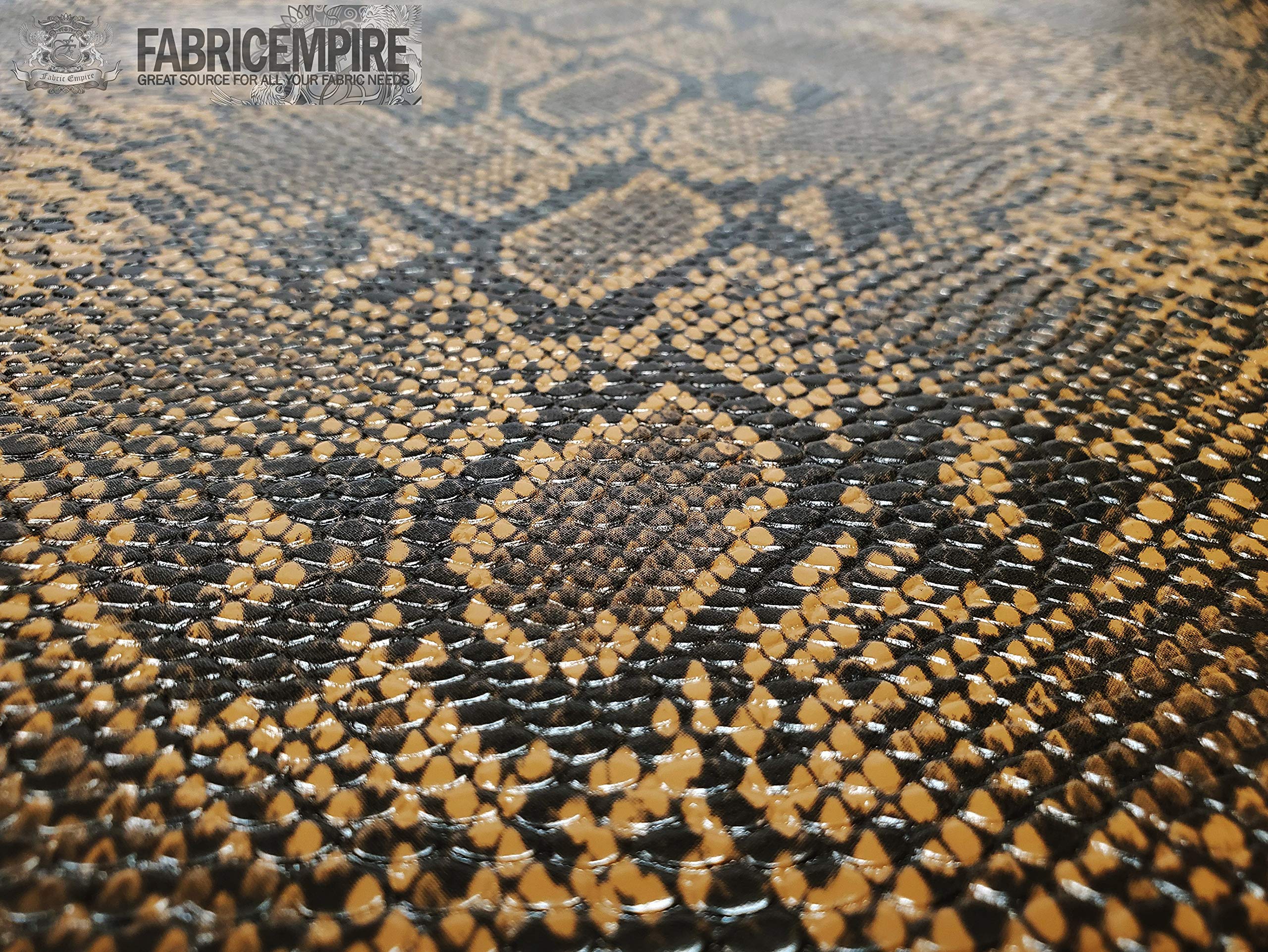Vinyl Fabric Embossed Texture Rattlesnake Fake Leather Sold by The Yard (Sand Brown)