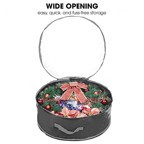 Propik Christmas Wreath Storage Bag 24" - Garland Holiday Container with Clear Window - Tear Resistant Fabric - 2 Pack (24 Inch, Black)