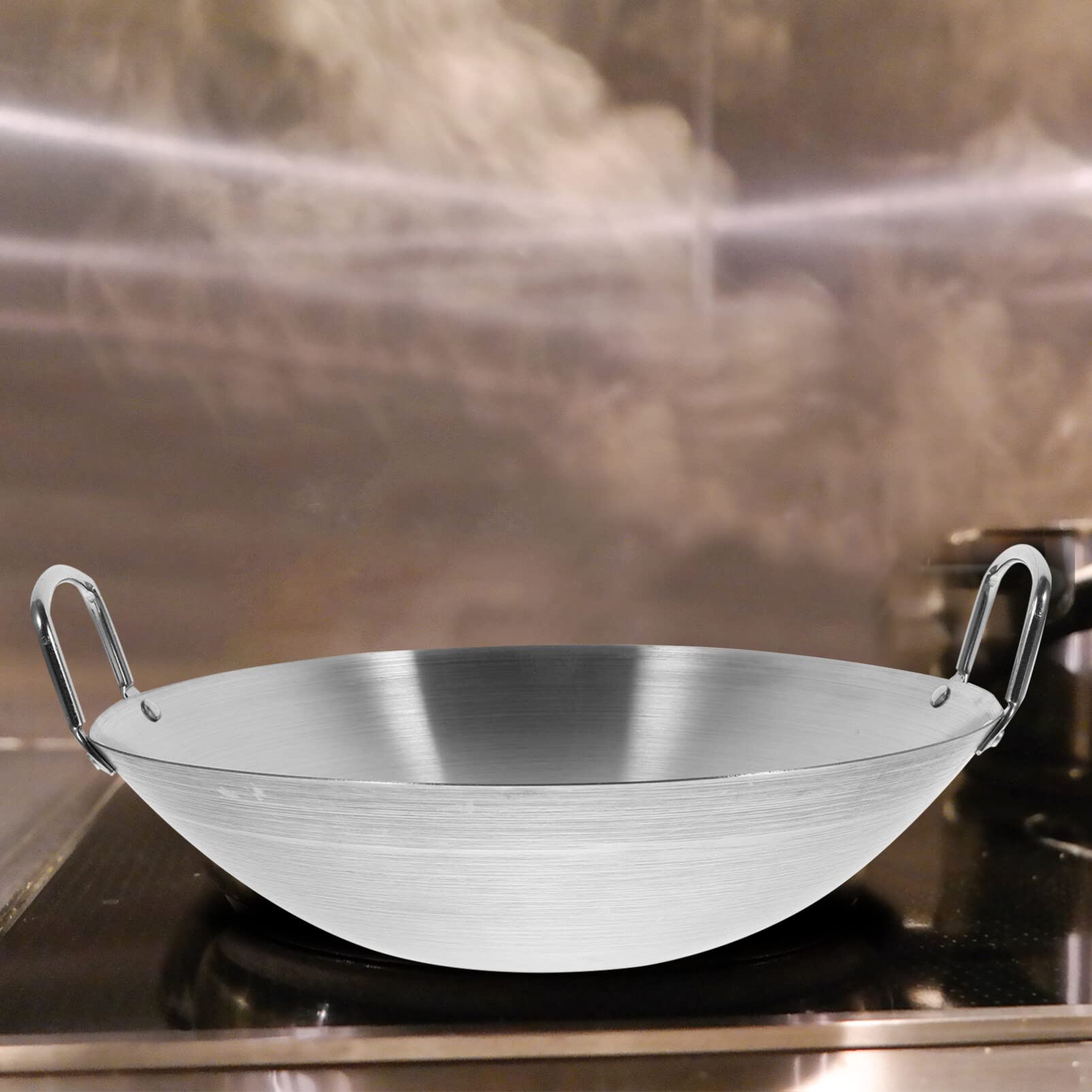 Hemoton 11 Inch (28cm) Heavy Stainless Steel Wok, Traditional Canton Style, Dual- handled Steel Wok (Round Bottom)