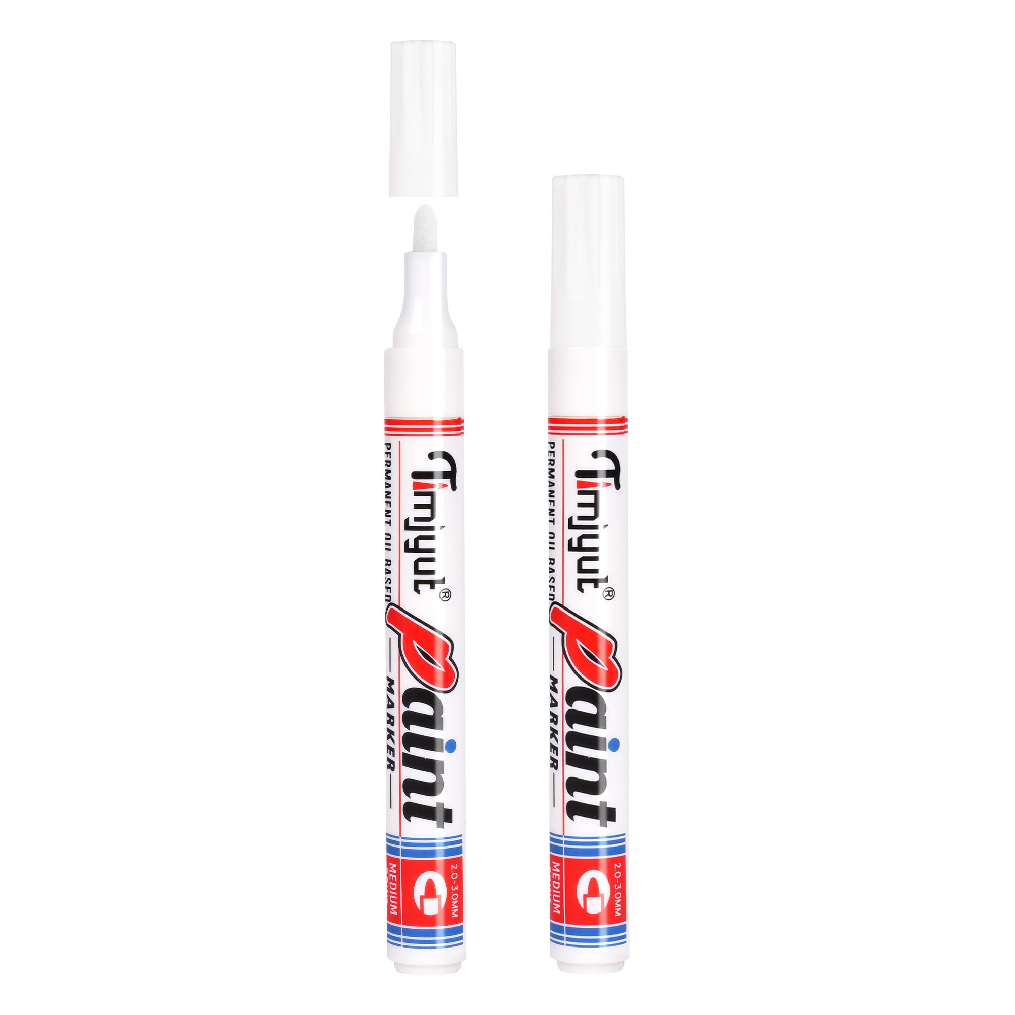 TIMJYUT White Permanent Marker Paint Pens - 2 Count,Medium Tip Oil-Based,Waterproof & Quick Dry,Never Fade,Markers Pens For Rock,Plastic,Glass,Metal,Wood and More