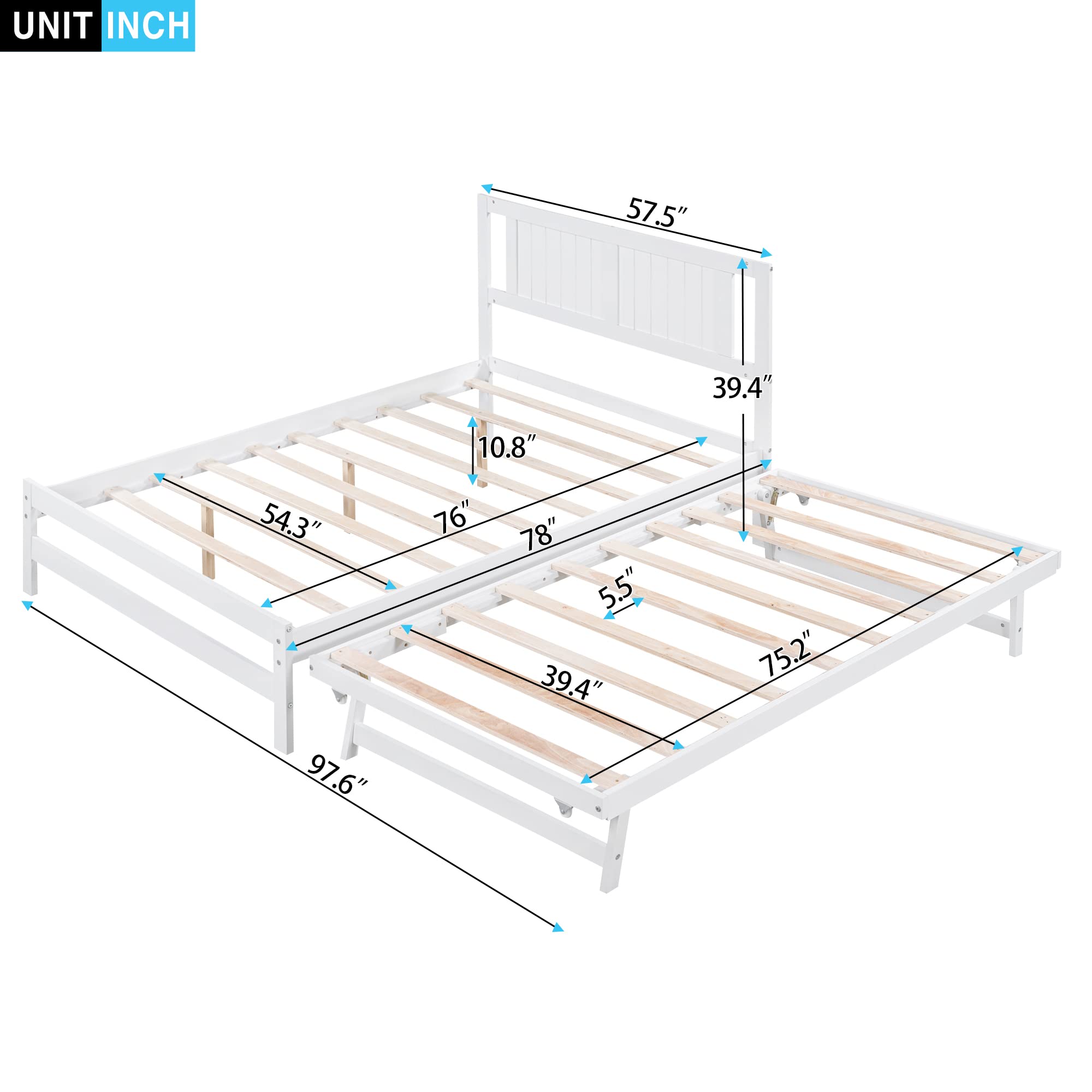Jintop Full Size Metal Daybed with Twin-Size Trundle and Curved Handle Design,Durable Iron Sofa Bed Frame W/Slats Support,No Box Spring Needed,for Bedroom,Apartment,Guest Room,White