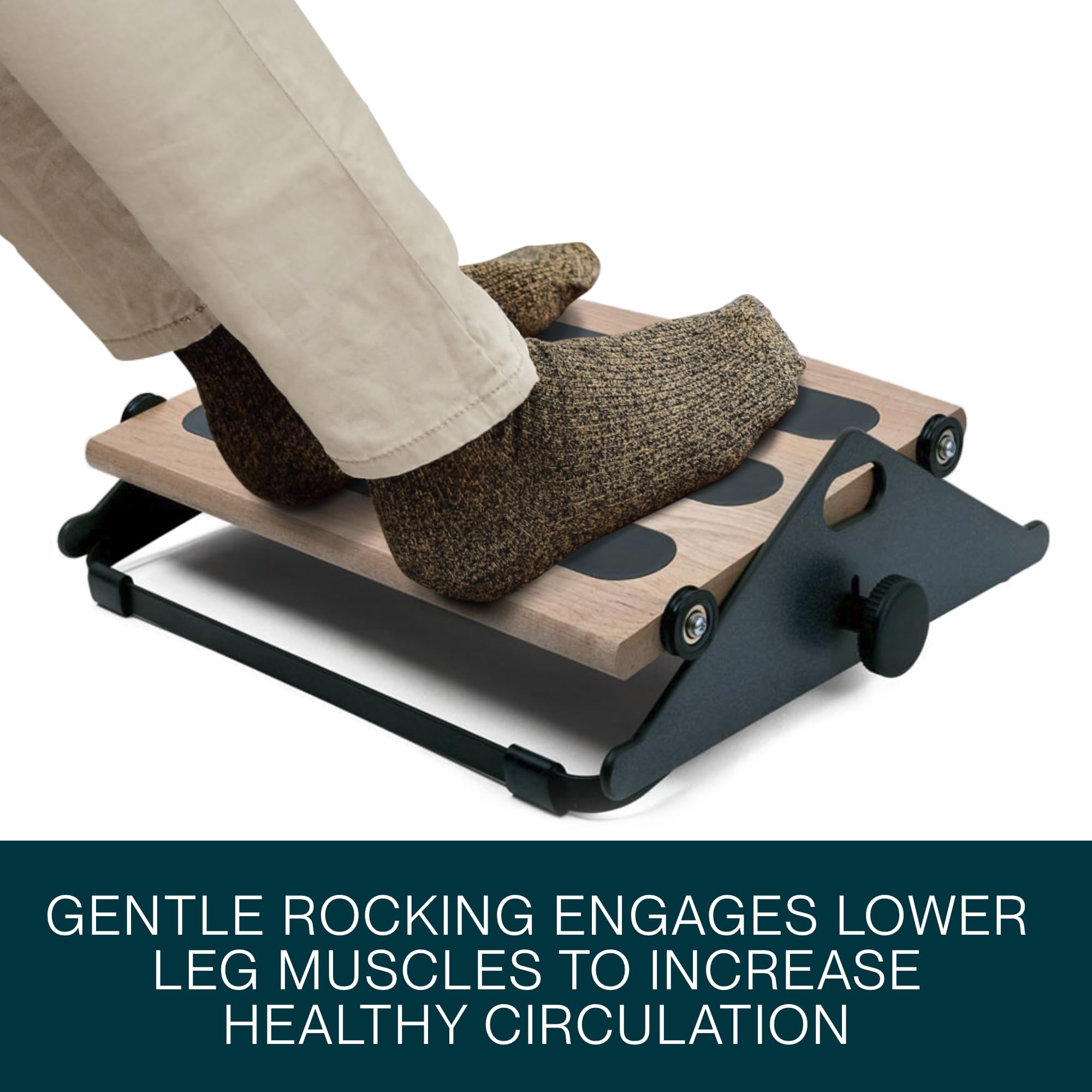 Humanscale FR300 Foot Rocker, Ergonomic Rocking Footrest for Under Desk, Smooth Gliding Experience with Ball Bearing Rollers, Adjustable Height, Durable Steel Frame, Natural Wood