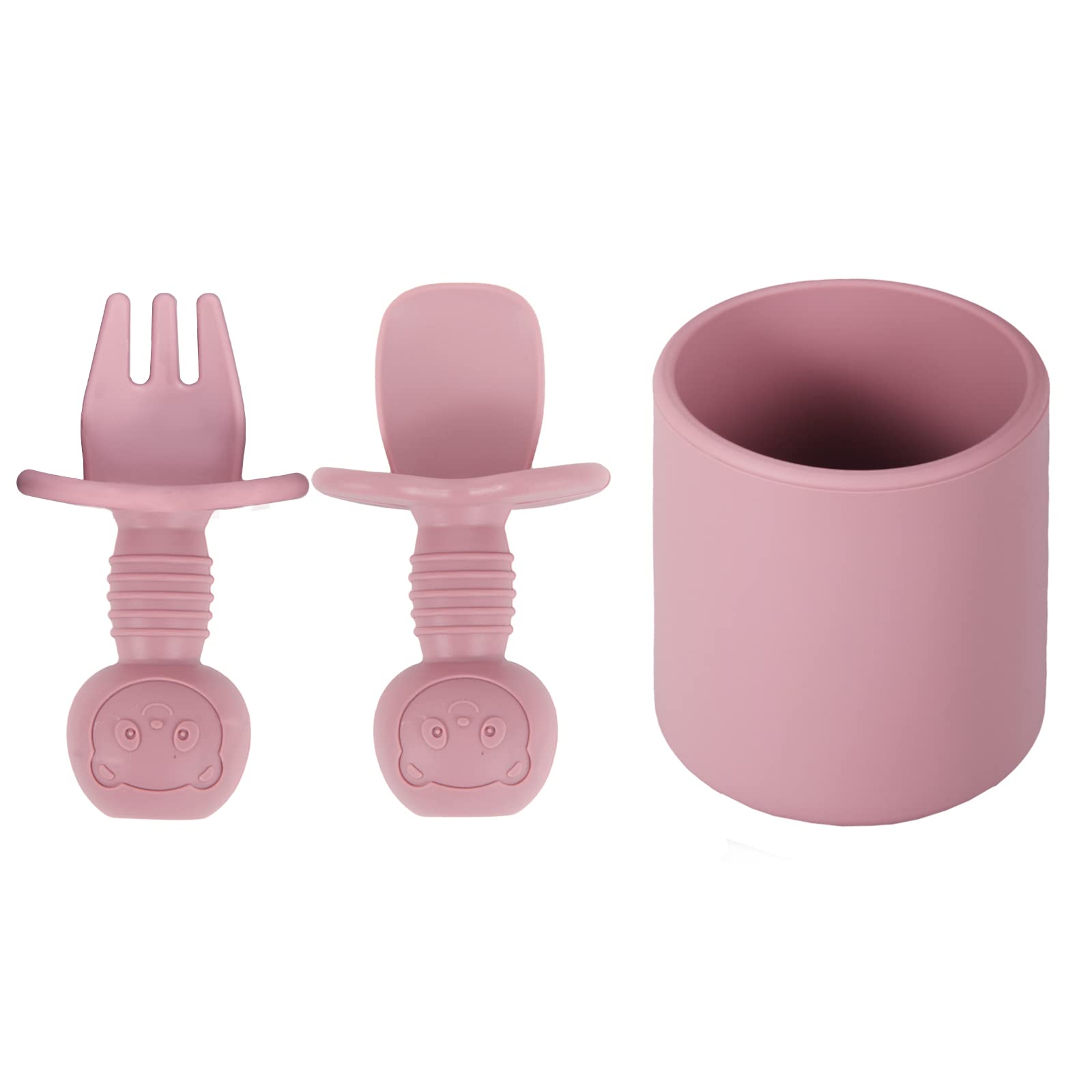 X-Innovatech Silicone Baby Utensils and Small Cup Bpa Free Baby Led Weaning Baby Spoon, Fork and Training Cup for 6 Months and up Anti Choke Baby Self Feeding Suppliesļ¼Deep redļ¼