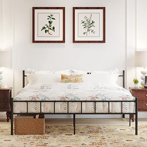 zunatu Metal Bed Frame Platform with Headboard & Footboard Heavy Duty Sturdy Foundation with Storage Space Squeak Resistant Easy Assembly,NO Box Spring Needed,Queen