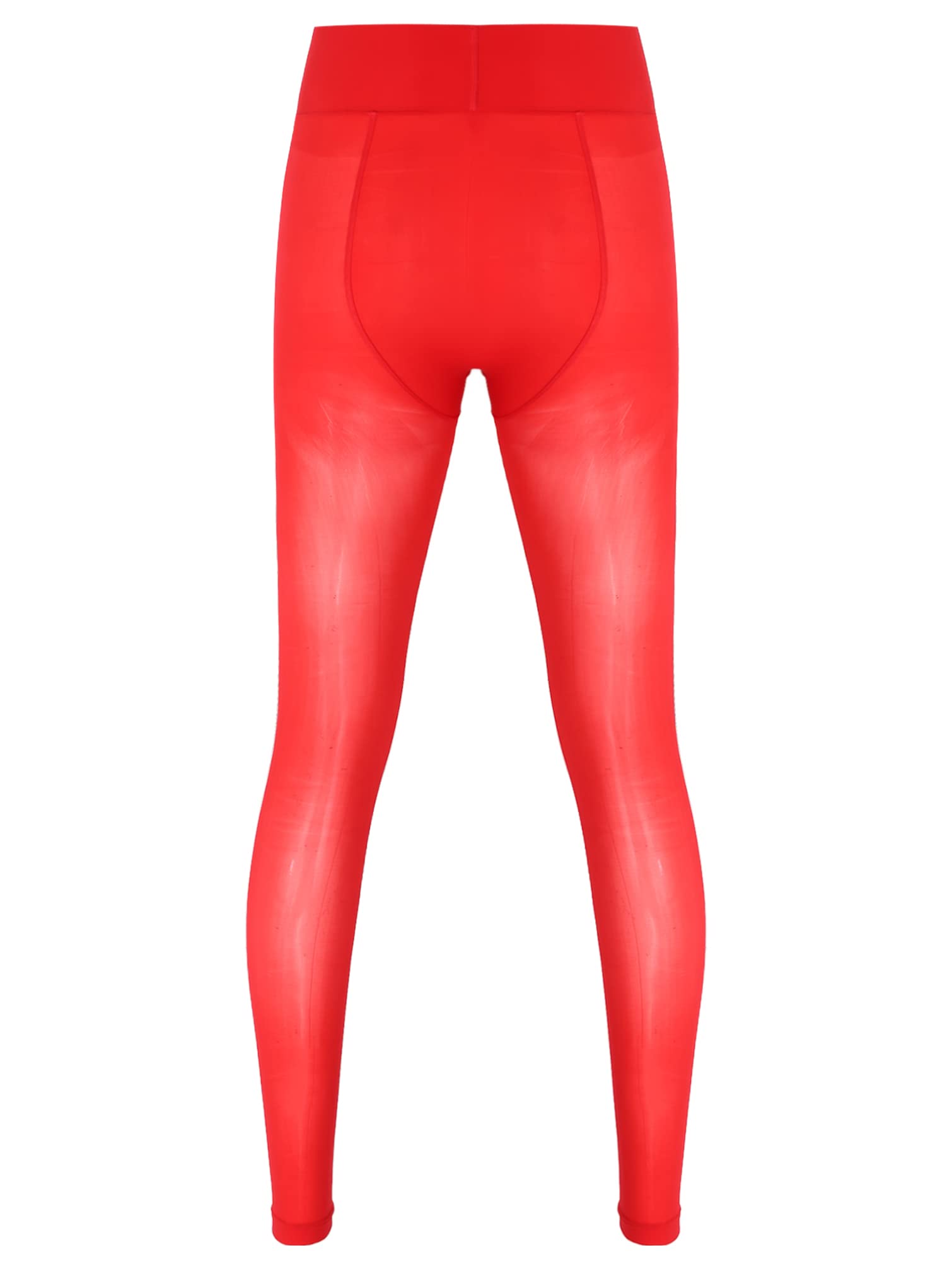Jugaoge Men's Oily Glossy See Through Long Pants Slim Stretchy Leggings Tights Sissy Crossdresser Red One Size