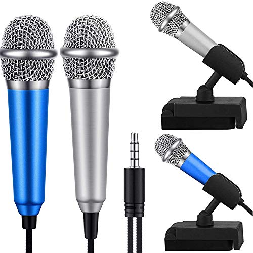 DUDU LYT Mini Microphone,Mini Karaoke Vocal and Recording Microphone Portable for iPhone ipad Laptop Android-Tiny Microphone Ideal for Kids (Blue and Silver).