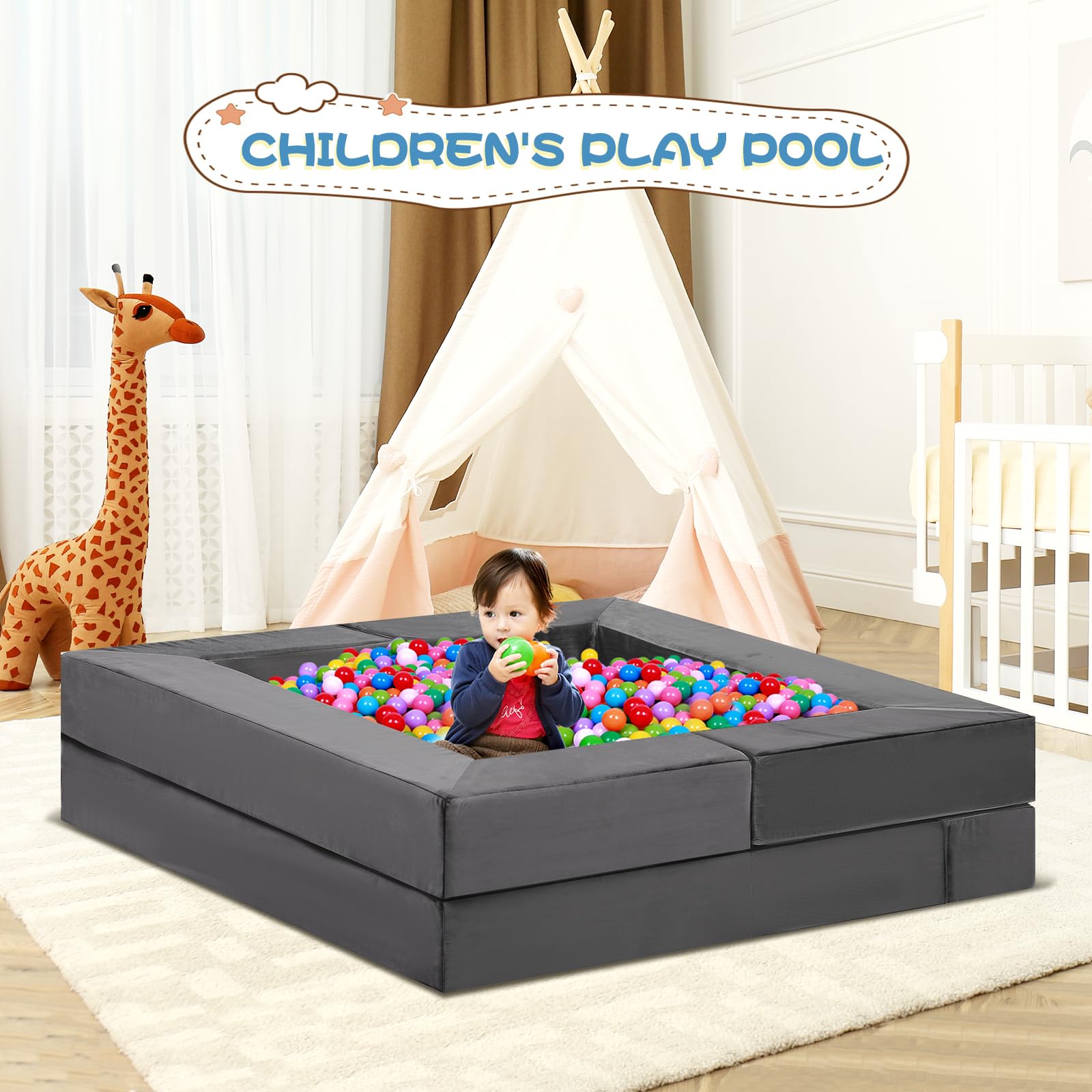 TITIMO 12Pcs Kids Modular Play Couch, Kids Sofa Couch Toddler Couch, Convertible Foam Couch Play Set for Creative Child, Kids Furniture for Playroom