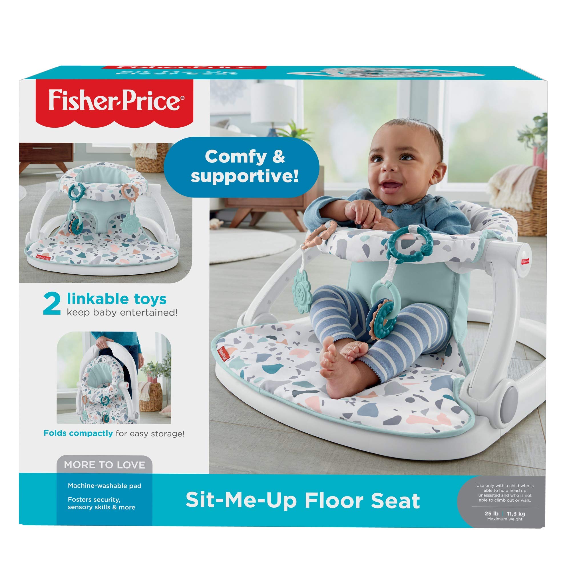 Fisher-Price Portable Baby Chair Sit-Me-Up Floor Seat With Developmental Toys & Machine Washable Seat Pad, Pacific Pebble