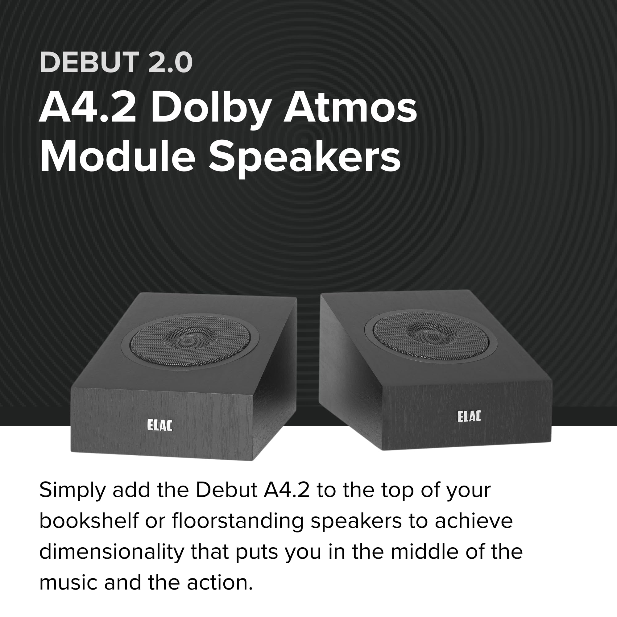 ELAC Debut 2.0 A4.2 Dolby Atmos Module Speakers, Black (Pair) - Concentric Driver with 0.5β Polymer Tweeter & 4β Aramid Fiber Woofer