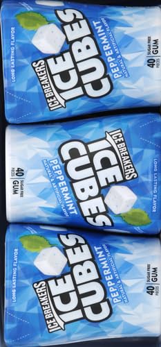 ICE BREAKERS Ice Cubes Peppermint Sugar Free Chewing Gum Bottles, 3.24 oz (6 Count, 40 Pieces)