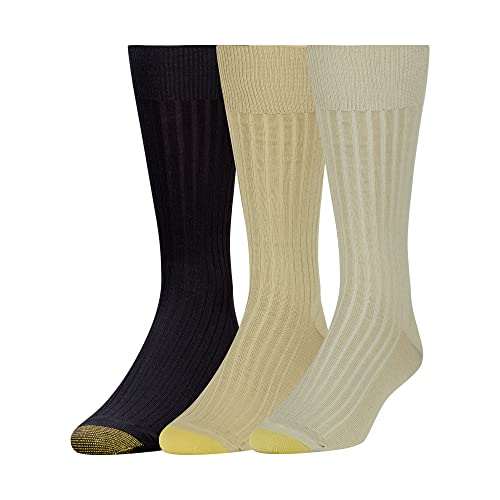 GOLDTOE Men's Classic Canterbury Crew Dress Socks, 3-Pairs, Tan/Khaki/Black, Large