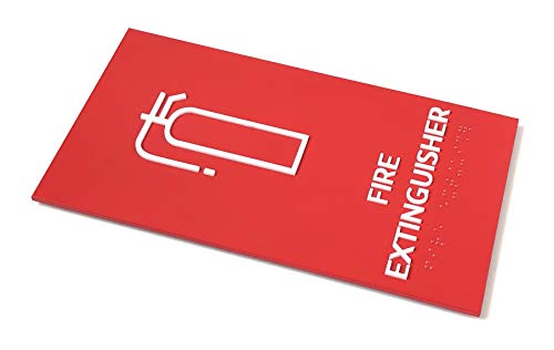Kubik Letters Fire Extinguisher Sign, ADA Compliant Modern Design Sign with Grade 2 Braille for Fire Extinguisher Location with 3M Double Sided Tape