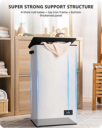 SOLEDI Laundry Hamper with Lid - 100L XL - Large Laundry Basket with Removable Bag, Collapsible Laundry Baskets, Convenient Storage - Hampers for Laundry for Bedroom, Bathroom, Closet, Dorm, Off-White