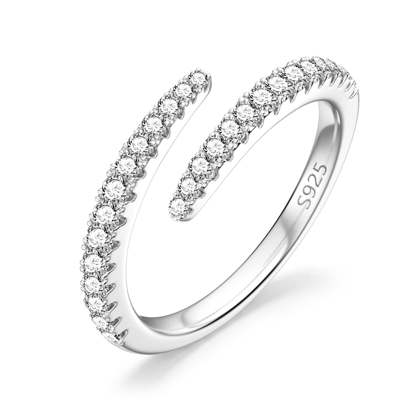 JIAYIQI Open Eternity Band Stackable 925 Sterling Silver Rings for Women Cubic Zirconia Engagement Rings Wedding Bands Size 9
