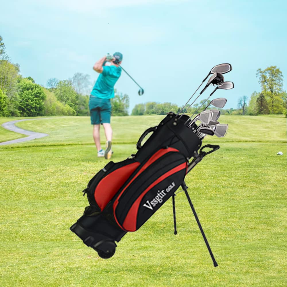 Golf Stand Bag with Wheels, Retractable Bracket Golf Club Bag for Men, 6 Way Top Dividers with Dual Strap, Easy to Carry and Travel.