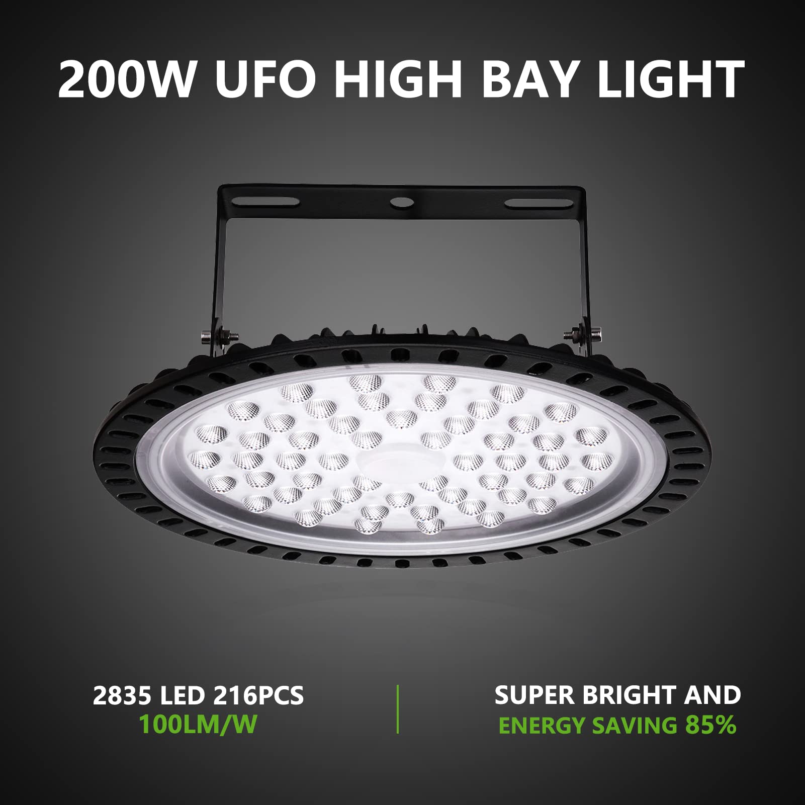 Viugreum 10 Pack 200W UFO LED High Bay Lights, 20000LM 6500K Daylight White Ultra Thin Highbay Light Fixtures, 110V IP65 Waterproof Bay Lighting for Garage Factory Warehouse Gym