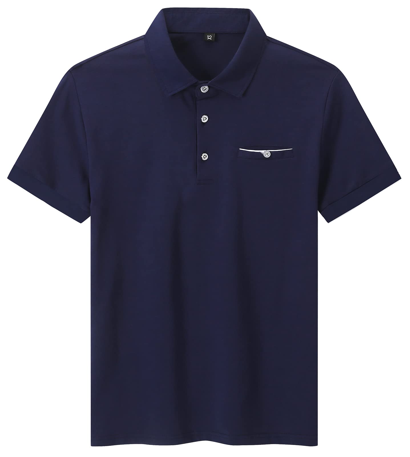 FRTCV Mens Polo Shirts with Pockets Short Sleeve Cotton Shirt Tops 7171 Dark Blue US L
