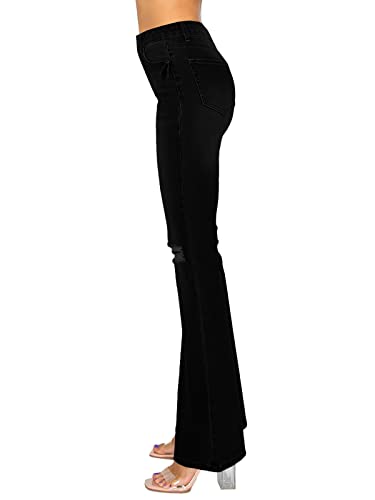 wax jean Women's Destructed Flare Jeans in Sustainable Denim, Black, 9