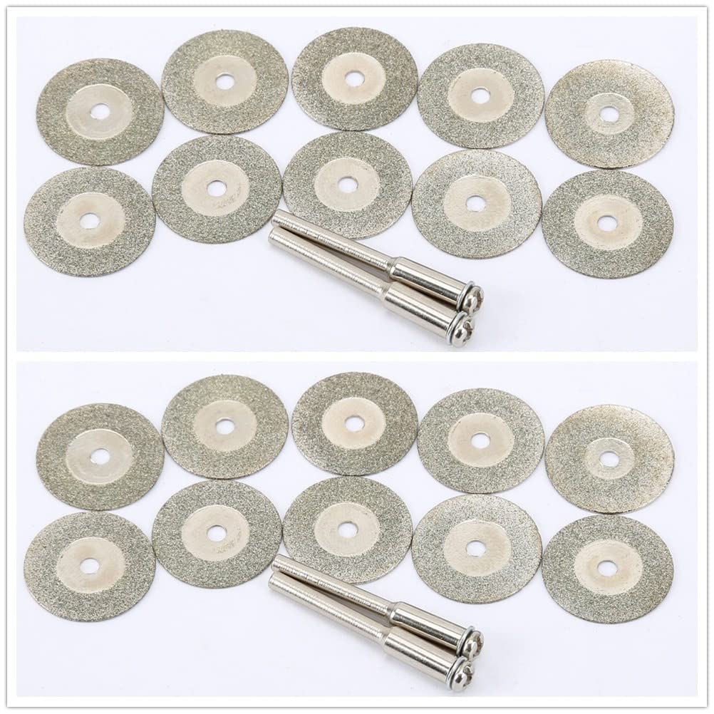 GatherTOOL 12pcs/24pcs Diamond Discs + Arbor Shaft Set 20mm Thin Grinding Slice Mini Cutoff Wheel Refine Jewelry Making Craft Rotary Tools (Color : 12pcs Set)
