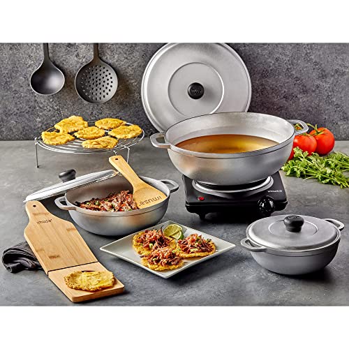 IMUSA USA Traditional Colombian Natural Caldero 3-Piece(1.5/3.5/7.0 Quart) Dutch Oven Set, Silver, Small
