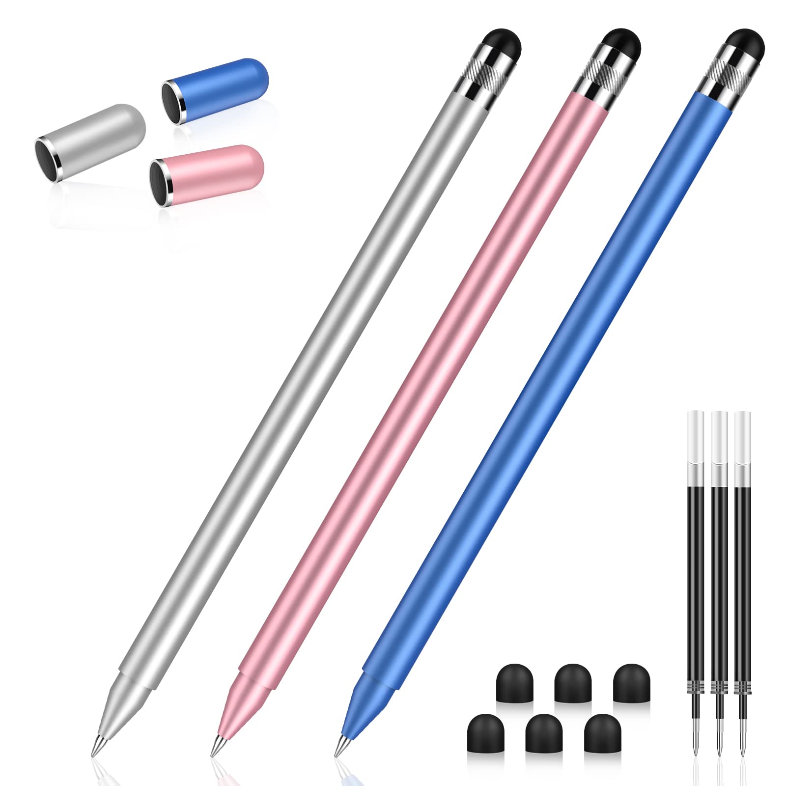 MEKO Touch Screen Pens 2 in 1 Universal Stylus Pens Black Ink Pen Stylist Pens for iPad/iPhone/Tablet/Laptops/Samsung Galaxy All Capacitive Touch Screens- 3 Pack