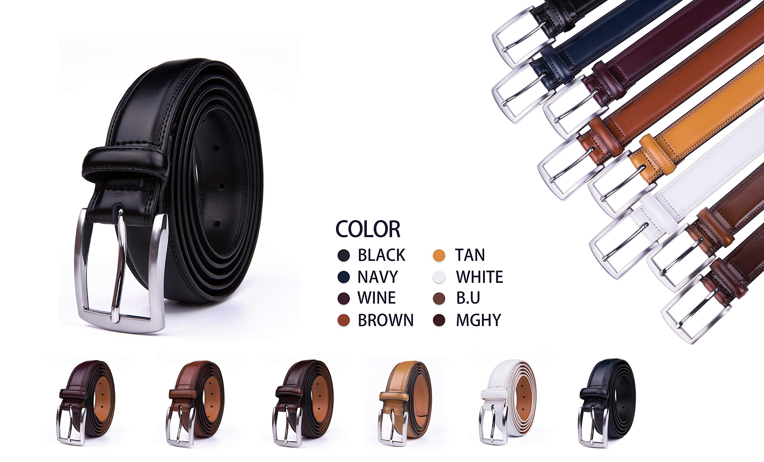 Fabio Valenti Mens Black Leather Belt (38, Black)
