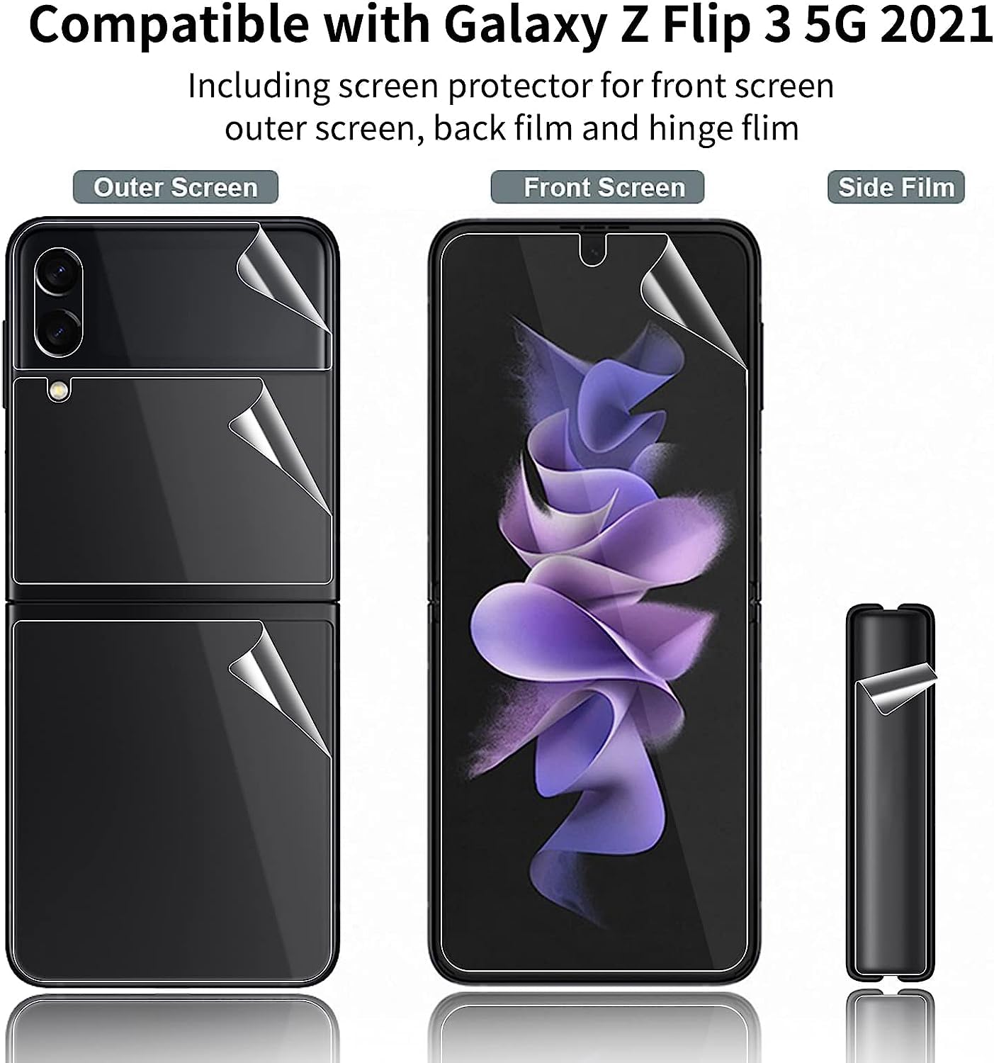 Galaxy Z Flip 3 Screen Protector, with Outer + Inner Soft Film + Back Cover TPU Flexible Screen Protector,[1SET 5PCS] HD Full Covered, No Bubble Hydrogel Screen Protector for Samsung Z Flip 3