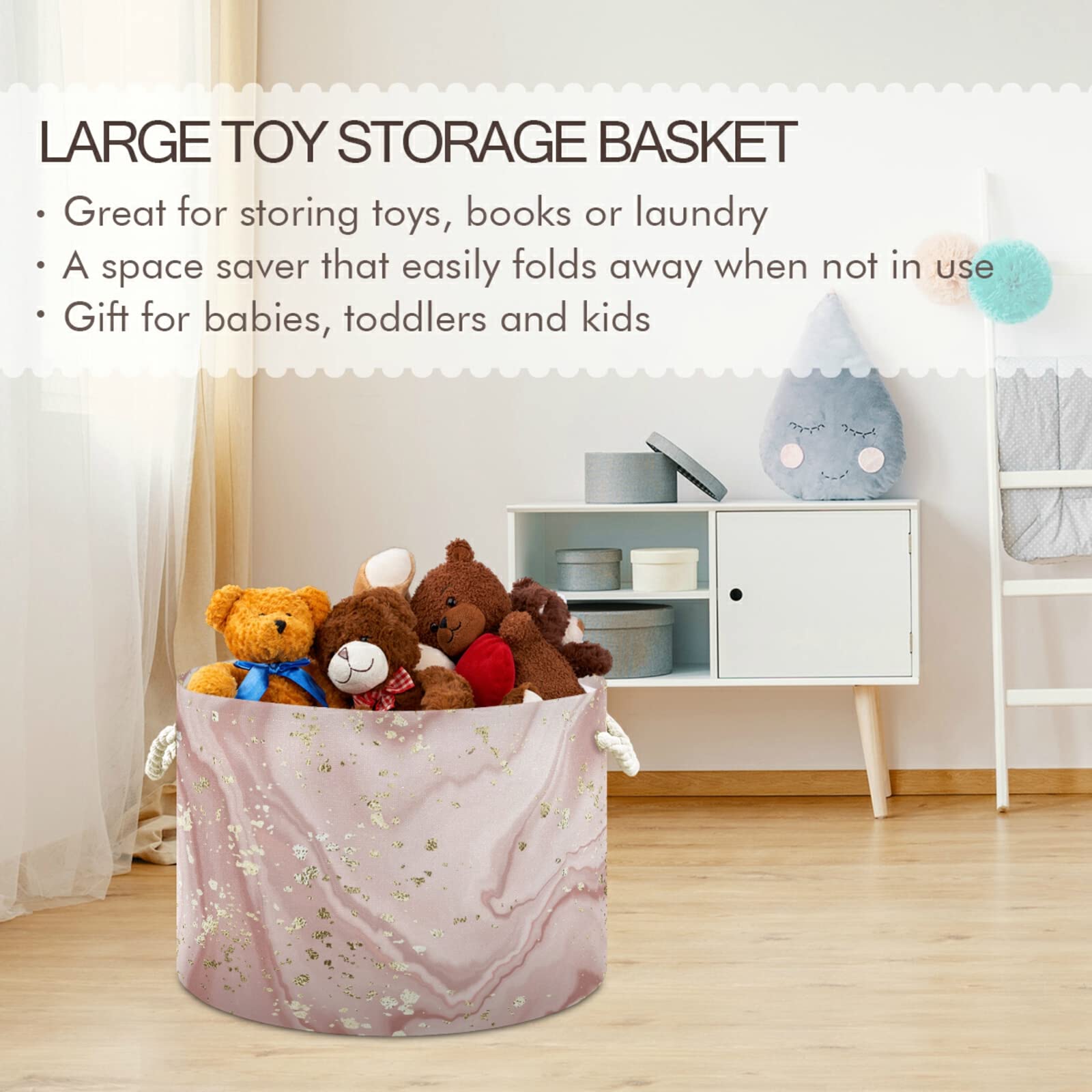xigua Cotton Rope Basket Rose Gold Abstract Marble Baby Laundry Basket Blanket Kids Toy Storage Basket Glove Box