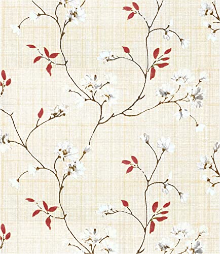 SECOCTSR Tree Leaf Peel and Stick Wallpaper Vintage White Floral Contact Paper Self-Adhesive Removable Red Leaves Wallpaper Natural Plant 17.7"X118" Waterproof Vinyl for Bedroom DrawerDecorative