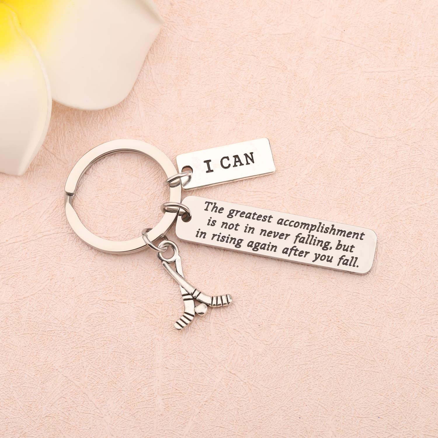 FUSTMW Hockey Gift Ice Hockey Charm Keychain Inspirational Hockey Team Gift Ice Hockey Players Gift for Hockey Moms & Coaches (silver)