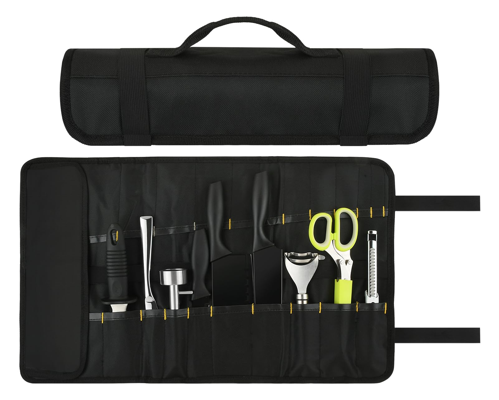 Victhur Knife Roll 10 Slots Plus 1 Pocket Canvas Chef Knife Bag for Meat Cleaver, Knife Hone, Utensils and Kitchen Tools Up to 12”(Bag Only)
