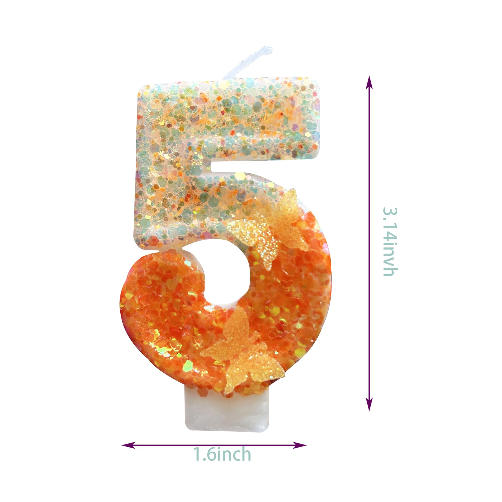 Number 5 Candle, Orange Butterfly Candle 5 Birthday Number Candles 5 for Cake Candles Party Supplies