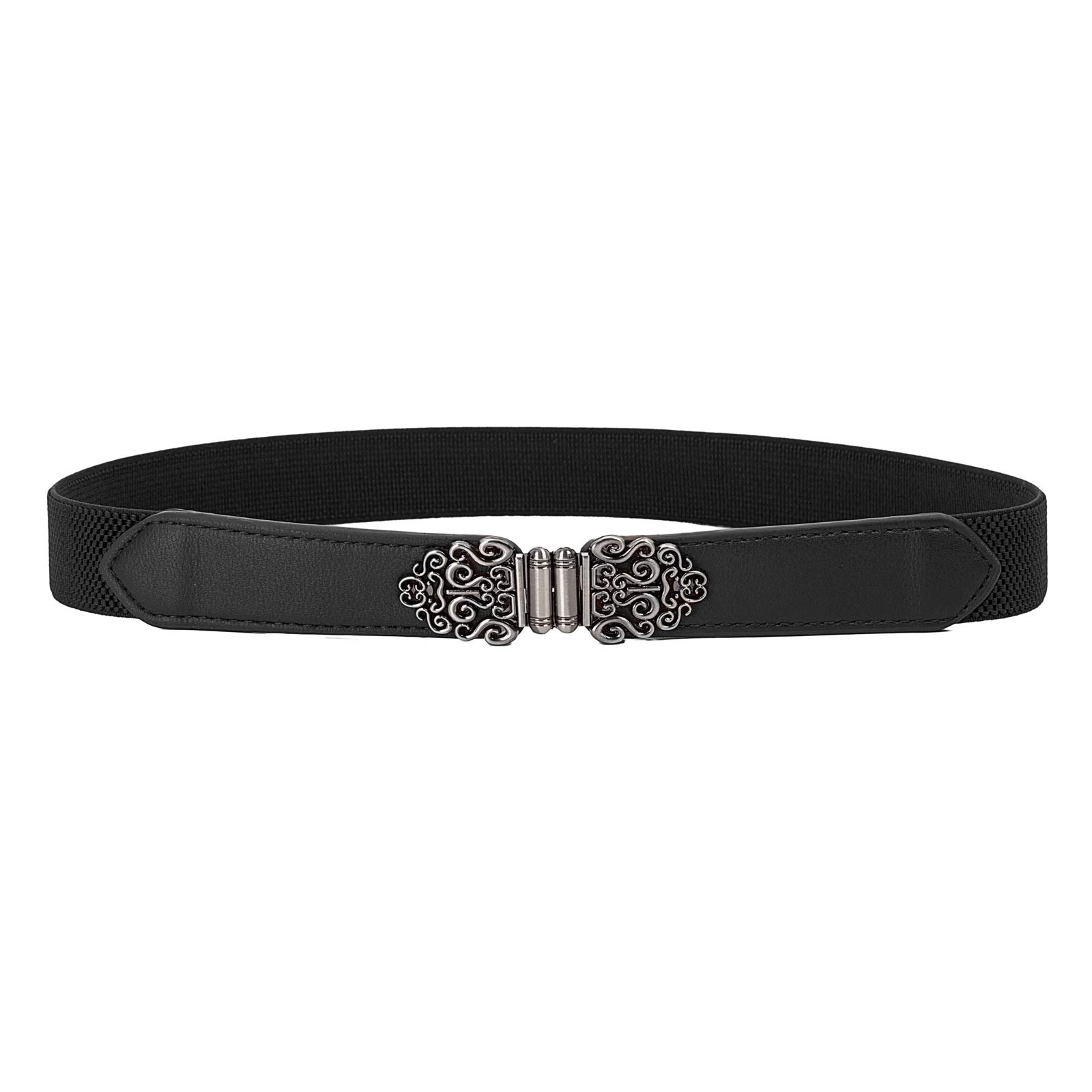 Elastic Stretch Belts for Women Skinny Black Dress Belts with Brass Buckle, S