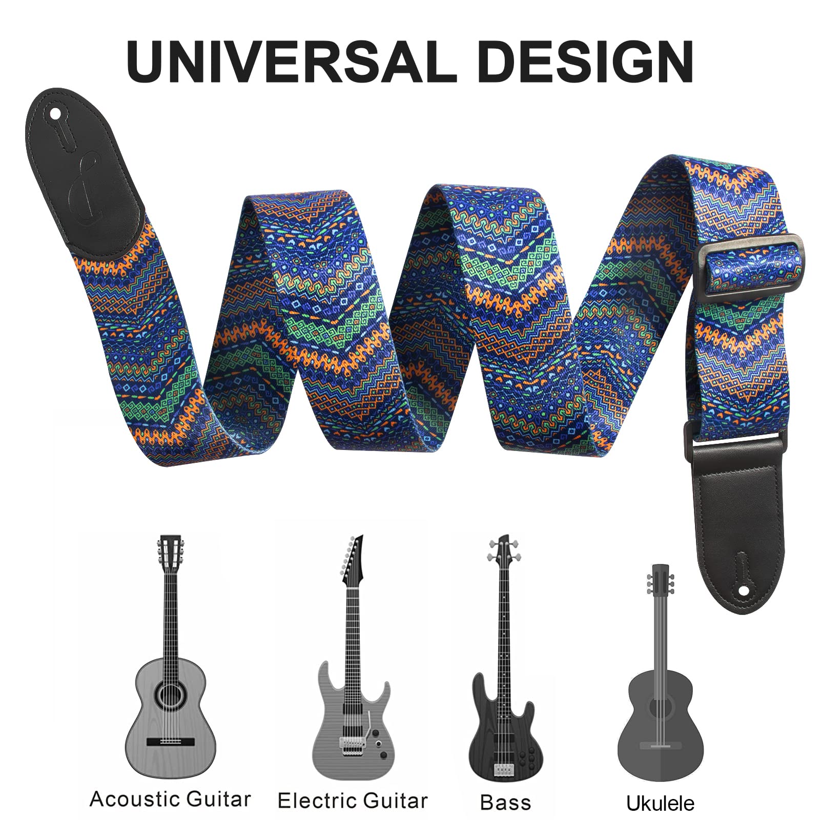 Dulphee Guitar Strap, W/Free 2 Locks & 1 Button, Ultra Comfortable Shoulder Straps for Bass, Electric & Acoustic Guitars, Guitar Accessories