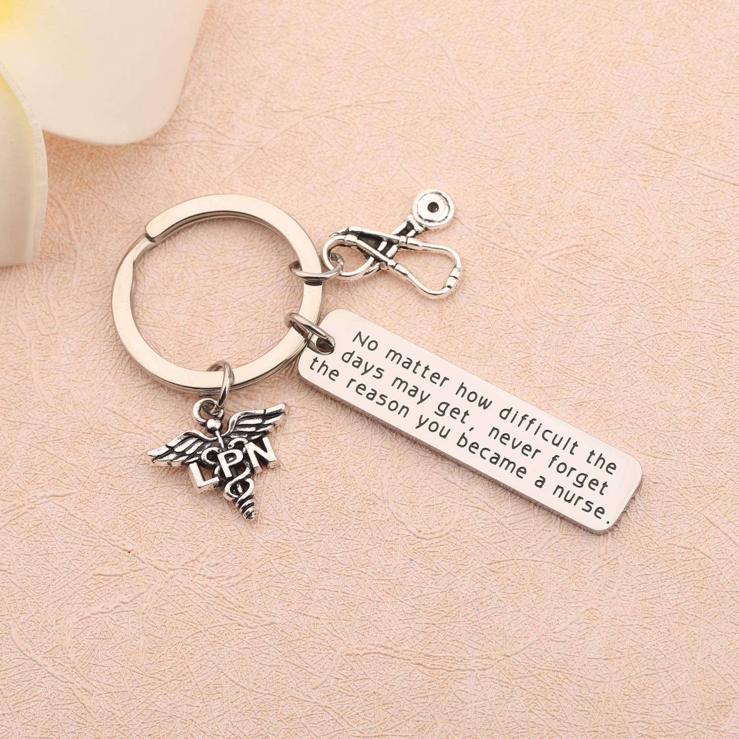 FUSTMW LPN Licensed Practical Nurse Gifts Medical Caduceus Keychain Stethoscope Charm LPN Gift Medical Students Gift Nurse Graduation Gift (silver) …