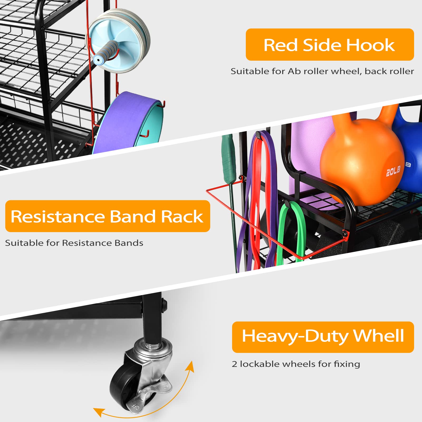 Dumbbell Rack Weight Stand SPIDERCAMP 4 Tier Yoga Mat Storage Rack Home Gym Storage Rack Upgraded Weight Rack for Dumbbells Workout Equipment Storage Organizer Garage Storage Rack With Lockable