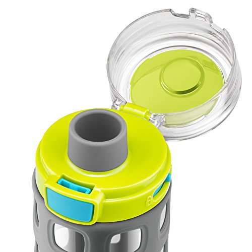 Ello Dash Tritan Plastic Kids Water Bottle with Silicone Sleeve, 16 oz, Grey