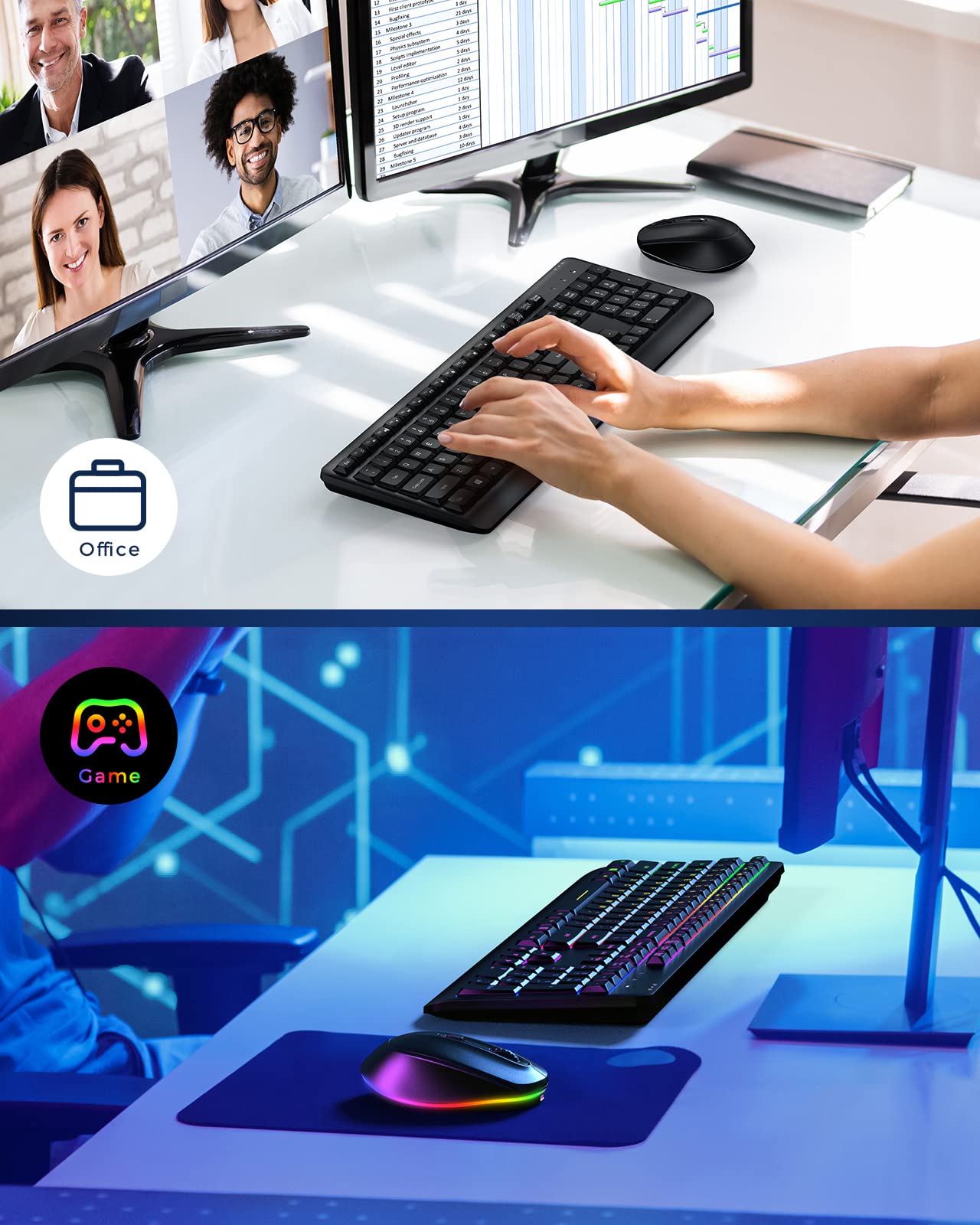 Wireless Keyboard and Mouse Combo Backlit,SURPAO Illuminated Full-Size Wireless Keyboard and Mouse Set, 2.4Ghz Silent Keyboard and Mouse for Computer, Laptops, Windows, Gaming,Black